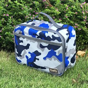 FlowFly Kids Lunch box Insulated Soft Bag Mini Cooler Back to School Thermal Meal Tote Kit for Girls, Boys,Blue Camo