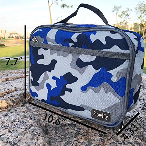 FlowFly Kids Lunch box Insulated Soft Bag Mini Cooler Back to School Thermal Meal Tote Kit for Girls, Boys,Blue Camo