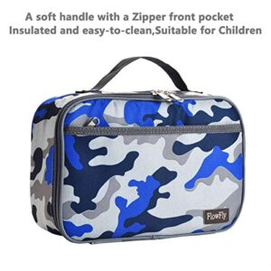 FlowFly Kids Lunch box Insulated Soft Bag Mini Cooler Back to School Thermal Meal Tote Kit for Girls, Boys,Blue Camo