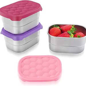 Tanjiae Stainless Steel Snack Containers for Kids | Easy Open Leak Proof Small Food Containers with Silicone Lids - Perfect Metal Toddler Lunch Box for Daycare and School (8oz)