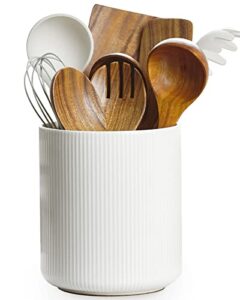 getstar utensil holder, large kitchen utensil holder for kitchen counter (h7.2” x w6.2”), ceramic cooking utensil holder with cork mat, kitchen decor for counter (white, utensils not included)