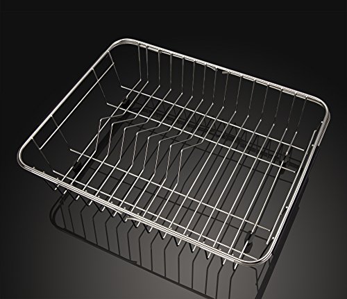 iPEGTOP Expandable Dish Drying Rack, Over The Sink Dish Rack, in Sink Or On Counter Dish Drainer Basket Shelf with Black Utensil Holder Cutlery Tray, Rustproof Stainless Steel for Kitchen