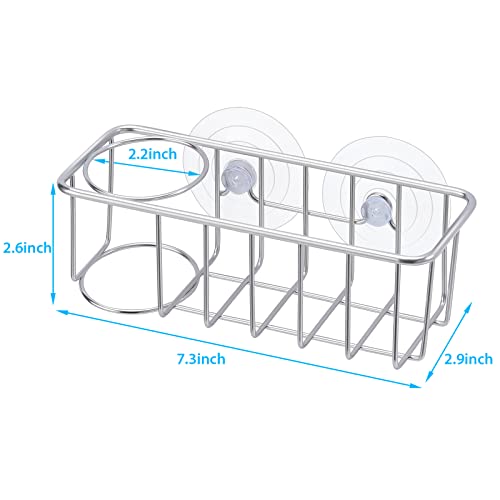 TESOT Sink Caddy Sponge Holder Brush Holder 2 in 1 with Upgraded Suction Cups or Using Adhesive Hooks, SUS304 Stainless Steel, Silver