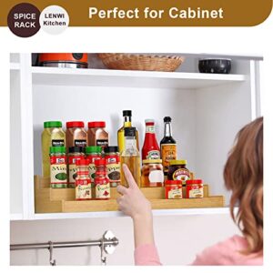 Lenwi Spice Rack Organizer for Cabinet, 3 Tier Expandable Bamboo Spice Storage, Great for Kitchen Cabinet, Cupboard,Pantry and More(Natrual)