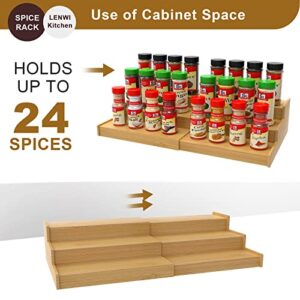 Lenwi Spice Rack Organizer for Cabinet, 3 Tier Expandable Bamboo Spice Storage, Great for Kitchen Cabinet, Cupboard,Pantry and More(Natrual)