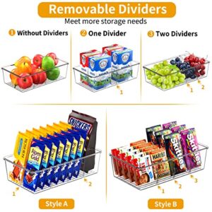 6 Pack Food Storage Organizer Bins, Clear Plastic Pantry Organizer with Removable Dividers, Pantry Organization and Storage, Fridge Organizer, Cabinet Organizers, for Packets, Snacks, Spice Packets