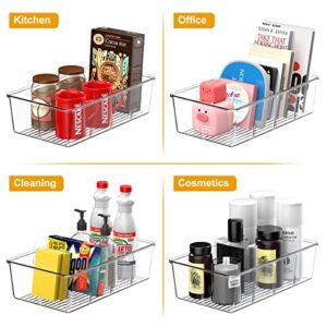 6 Pack Food Storage Organizer Bins, Clear Plastic Pantry Organizer with Removable Dividers, Pantry Organization and Storage, Fridge Organizer, Cabinet Organizers, for Packets, Snacks, Spice Packets