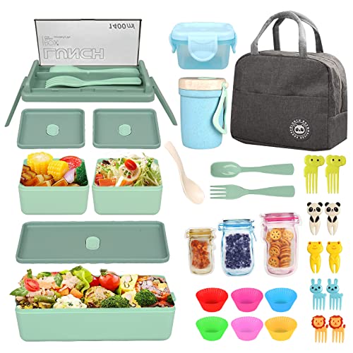 OHMZPERE Bento Box Adult Lunch Box New Upgrade, 32PCS Japanese Bento Box with Accessories,Super Large Capacity Adult and Kids Leak-proof Bento Lunch Box