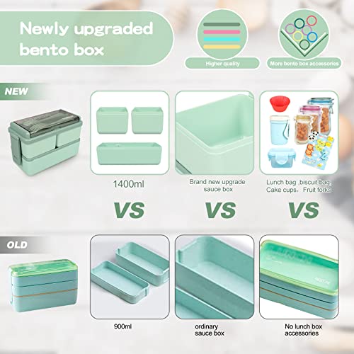 OHMZPERE Bento Box Adult Lunch Box New Upgrade, 32PCS Japanese Bento Box with Accessories,Super Large Capacity Adult and Kids Leak-proof Bento Lunch Box