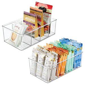 mdesign plastic divided bin storage containers – perfect for fridge, cabinet, pantry, and home organization – clear plastic organizer bins – refrigerator organizers – ligne collection – 2 pack, clear