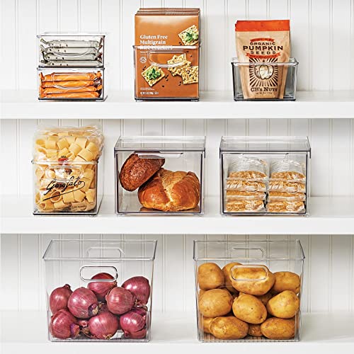 mDesign Plastic Divided Bin Storage Containers - Perfect for Fridge, Cabinet, Pantry, and Home Organization - Clear Plastic Organizer Bins - Refrigerator Organizers - Ligne Collection - 2 Pack, Clear