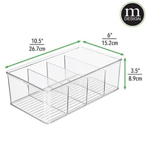 mDesign Plastic Divided Bin Storage Containers - Perfect for Fridge, Cabinet, Pantry, and Home Organization - Clear Plastic Organizer Bins - Refrigerator Organizers - Ligne Collection - 2 Pack, Clear