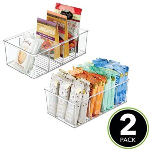 mDesign Plastic Divided Bin Storage Containers - Perfect for Fridge, Cabinet, Pantry, and Home Organization - Clear Plastic Organizer Bins - Refrigerator Organizers - Ligne Collection - 2 Pack, Clear