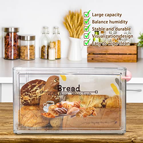 RISICULIS 2PCS Large Bread Box for Kitchen Countertop, Stackable Double Layer Bread Storage Container, Clear Bread Boxes for Kitchen Counter, Bread Keeper for Homemade Bread, Bagel, Muffins, Rolls