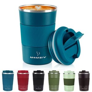 momsiv 12oz travel mug, insulated coffee cup with leakproof lid, travel coffee mug vacuum stainless steel double walled reusable coffee cup for hot and cold water coffee(blue – 380ml)