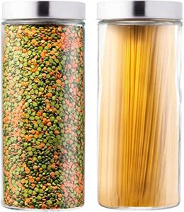 eatneat set of 2 large glass food storage containers for pantry jars – tall glass kitchen canisters with sealed jar lids for pasta containers, glass flour and sugar containers, 72 oz storage jar set