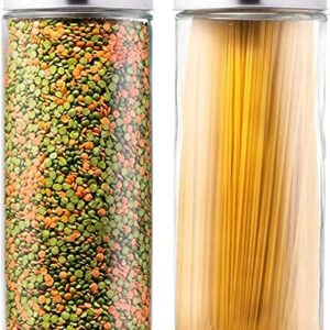 EATNEAT Set of 2 Large Glass Food Storage Containers for Pantry Jars - Tall Glass Kitchen Canisters with Sealed Jar Lids for Pasta Containers, Glass Flour and Sugar Containers, 72 oz Storage Jar Set