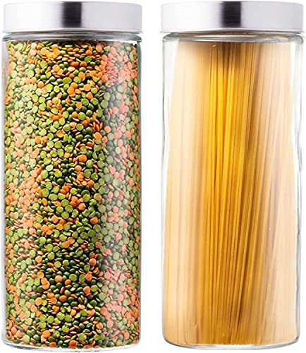 EATNEAT Set of 2 Large Glass Food Storage Containers for Pantry Jars - Tall Glass Kitchen Canisters with Sealed Jar Lids for Pasta Containers, Glass Flour and Sugar Containers, 72 oz Storage Jar Set