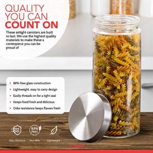 EATNEAT Set of 2 Large Glass Food Storage Containers for Pantry Jars - Tall Glass Kitchen Canisters with Sealed Jar Lids for Pasta Containers, Glass Flour and Sugar Containers, 72 oz Storage Jar Set