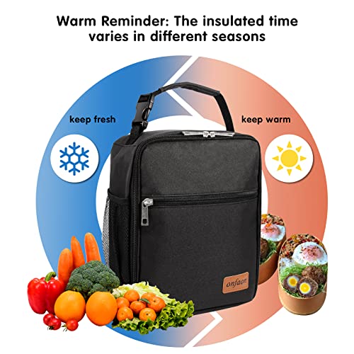 Lunch Box for Men Women, Insulated Reusable Portable Lunchbox - Adults Small Lunch Bag for Office Work School(Black)