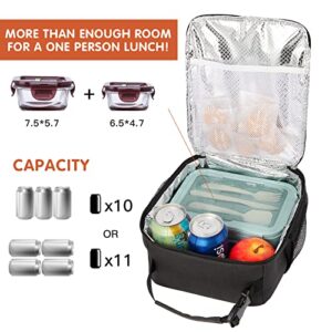 Lunch Box for Men Women, Insulated Reusable Portable Lunchbox - Adults Small Lunch Bag for Office Work School(Black)