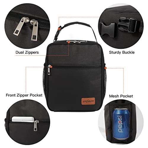 Lunch Box for Men Women, Insulated Reusable Portable Lunchbox - Adults Small Lunch Bag for Office Work School(Black)