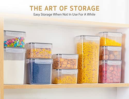 Syntus Cereal Containers Storage Set, 16 Pcs Airtight Pantry Organization and Plastic Kitchen Pasta Food Storage Container with Lids (28L), Labels & Spoon Included