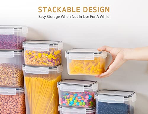 Syntus Cereal Containers Storage Set, 16 Pcs Airtight Pantry Organization and Plastic Kitchen Pasta Food Storage Container with Lids (28L), Labels & Spoon Included