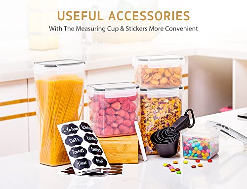 Syntus Cereal Containers Storage Set, 16 Pcs Airtight Pantry Organization and Plastic Kitchen Pasta Food Storage Container with Lids (28L), Labels & Spoon Included