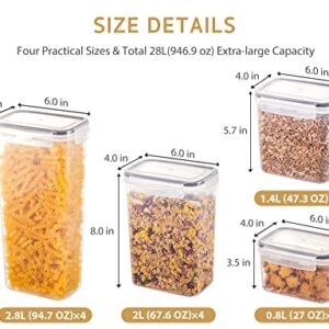 Syntus Cereal Containers Storage Set, 16 Pcs Airtight Pantry Organization and Plastic Kitchen Pasta Food Storage Container with Lids (28L), Labels & Spoon Included