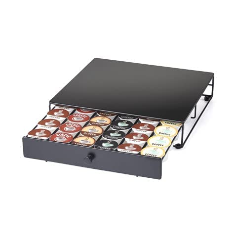 Nifty Coffee Pod Drawer – Compatible with K-Cups, 36 Pod Pack Holder, Non-Rolling, Compact Under Coffee Pot Storage Sliding Drawer, Home Kitchen Counter Organizer, Black