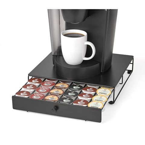 Nifty Coffee Pod Drawer – Compatible with K-Cups, 36 Pod Pack Holder, Non-Rolling, Compact Under Coffee Pot Storage Sliding Drawer, Home Kitchen Counter Organizer, Black