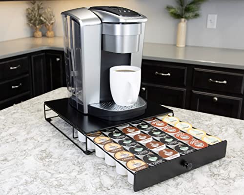 Nifty Coffee Pod Drawer – Compatible with K-Cups, 36 Pod Pack Holder, Non-Rolling, Compact Under Coffee Pot Storage Sliding Drawer, Home Kitchen Counter Organizer, Black