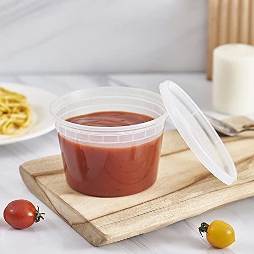 [48Set - 16oz.] Plastic Deli Food Storage Containers With Plastic Lids, Disposable togo containers for soup, Meal Prep, Slime | BPA Free | Stackable | Leakproof | Microwave | Dishwasher | Freezer Safe