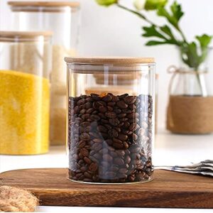 4 Pack Glass Storage Jars with Airtight Bamboo Lid, Aoeoe 27 OZ Glass Food Storage Jar, Glass Kitchen Canisters, Clear Container for Coffee Bean Storage, Dry Goods, Cookie, Candy, Tea, Spices and More