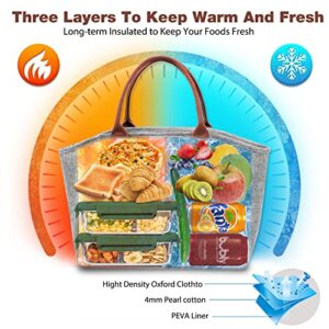 Lunch Bags for Women Insulated Thermal Lunch Tote Bag Durable Large Lunch Box Container Drinks Holder for Adults Men Work College Picnic Beach Park, Grey