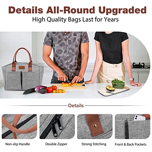 Lunch Bags for Women Insulated Thermal Lunch Tote Bag Durable Large Lunch Box Container Drinks Holder for Adults Men Work College Picnic Beach Park, Grey