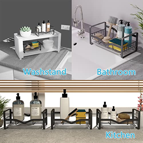 VANTEN Kitchen Sink Caddy Sponge Holder Black Large Sponge Holder for Kitchen Countertop Organizer, Soap Dish Scrubber Holder Tray Storage Kitchen Accessories - Not Include Sponge, Dispenser, Brush