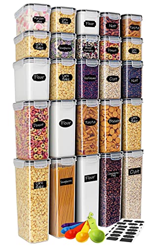 Airtight Food Storage Containers 25-Piece Set, Kitchen & Pantry Organization, BPA Free Plastic Storage Containers with Lids, for Cereal, Flour, Sugar, Baking Supplies, Labels & Measuring Cups