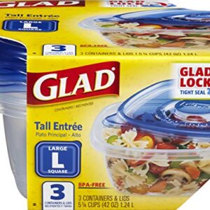 Glad GladWare Tall Entrée Food Storage Containers | Large Square Containers for Food Hold up to 42 Ounces of Food, 3 Count | Strong and Sturdy Large Food Storage Holders