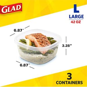 Glad GladWare Tall Entrée Food Storage Containers | Large Square Containers for Food Hold up to 42 Ounces of Food, 3 Count | Strong and Sturdy Large Food Storage Holders