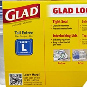 Glad GladWare Tall Entrée Food Storage Containers | Large Square Containers for Food Hold up to 42 Ounces of Food, 3 Count | Strong and Sturdy Large Food Storage Holders