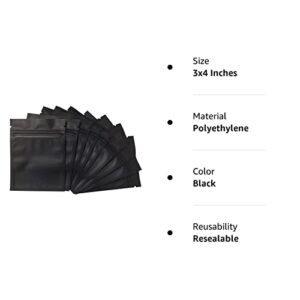 100 Pack Smell Proof Bags - 3 x 4 Inch Resealable Mylar Bags Foil Pouch Bag Flat Bag Matte Black