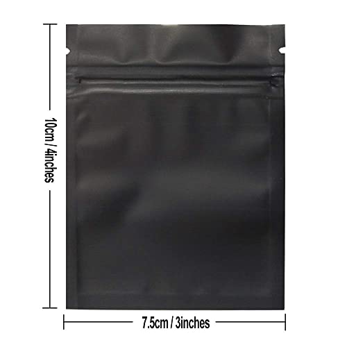 100 Pack Smell Proof Bags - 3 x 4 Inch Resealable Mylar Bags Foil Pouch Bag Flat Bag Matte Black