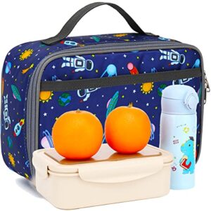 FlowFly Kids Lunch box Insulated Soft Bag Mini Cooler Back to School Thermal Meal Tote Kit for Girls, Boys, Astronaut