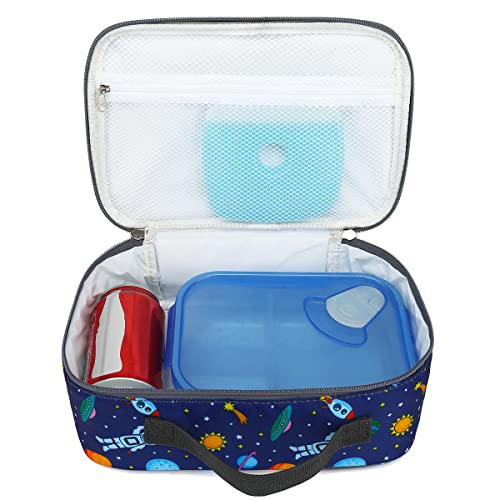 FlowFly Kids Lunch box Insulated Soft Bag Mini Cooler Back to School Thermal Meal Tote Kit for Girls, Boys, Astronaut