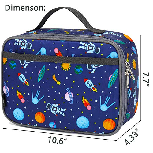 FlowFly Kids Lunch box Insulated Soft Bag Mini Cooler Back to School Thermal Meal Tote Kit for Girls, Boys, Astronaut