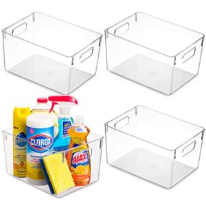 pack of 4 plastic kitchen organization pantry storage bins – fridge organizer, cabinet organizers, household food storage baskets for countertops, cabinets, refrigerator, freezer, bedrooms, bathrooms