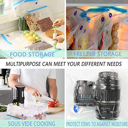 Sous Vide Bags 20pack Reusable Vacuum Food Storage Bags with 3 Sizes Vacuum Food Bags,1 Hand Pump,4 Sealing Clips for Food Storage and Sous Vide Cooking