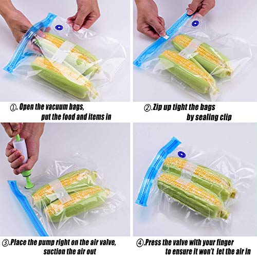 Sous Vide Bags 20pack Reusable Vacuum Food Storage Bags with 3 Sizes Vacuum Food Bags,1 Hand Pump,4 Sealing Clips for Food Storage and Sous Vide Cooking